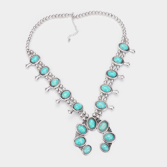 Jewelry | Turquoise Sparkly Squash Blossom Necklace Set | Poshmark